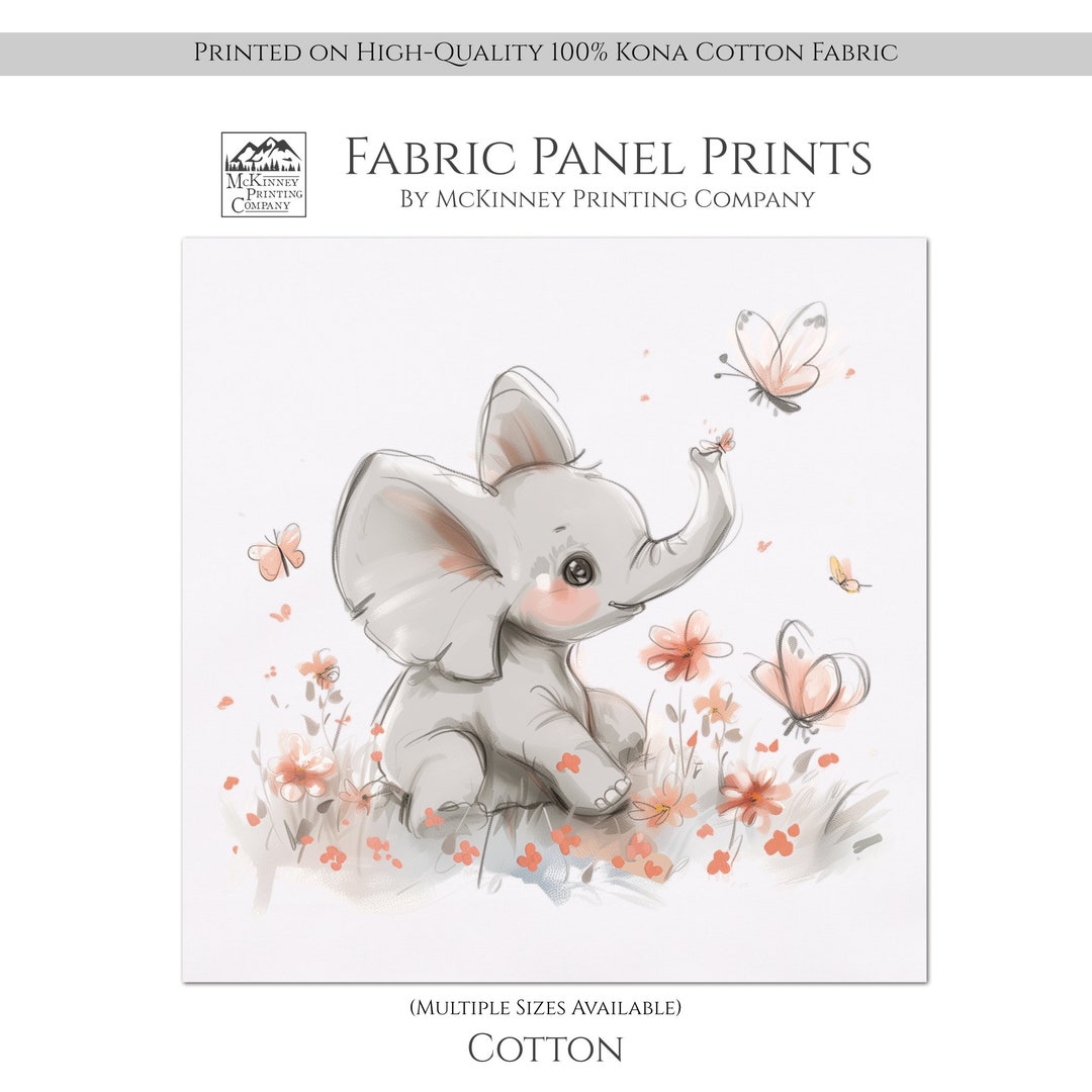 Elephant Fabric, Elephant Fabric Panel, Baby, Butterfly, Art, Large ...