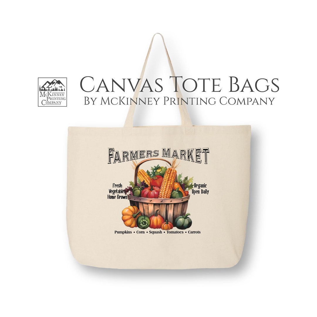 Farmers Market, Cute Canvas Tote Bag, Grocery, Reusable, Everyday ...