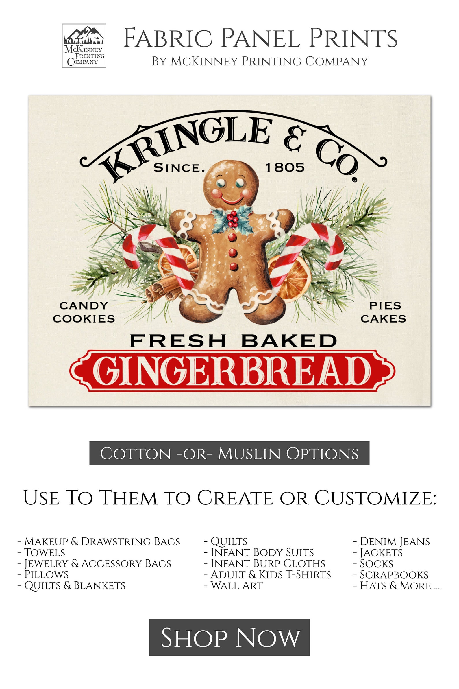 Christmas Fabric Panel, Gingerbread Fabric, Farmhouse, Farm Decor ...