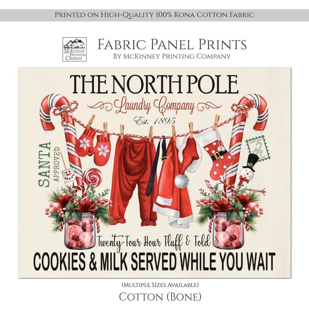 Christmas Fabric Panels, Candy Cane, Santa, Farmhouse, Large Print ...