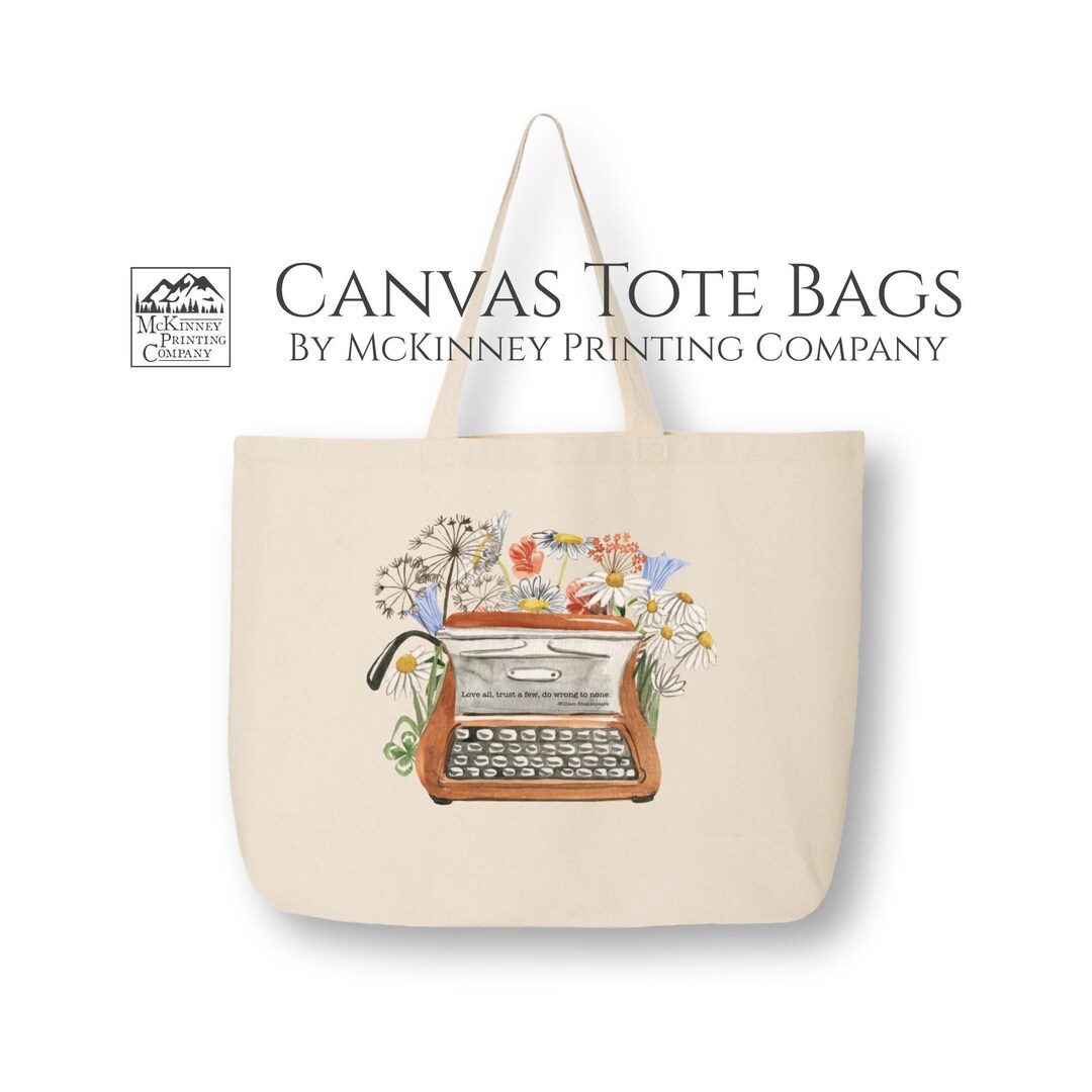Typewriter, Floral Tote Bag, William Shakespeare, Literature, Librarian ...