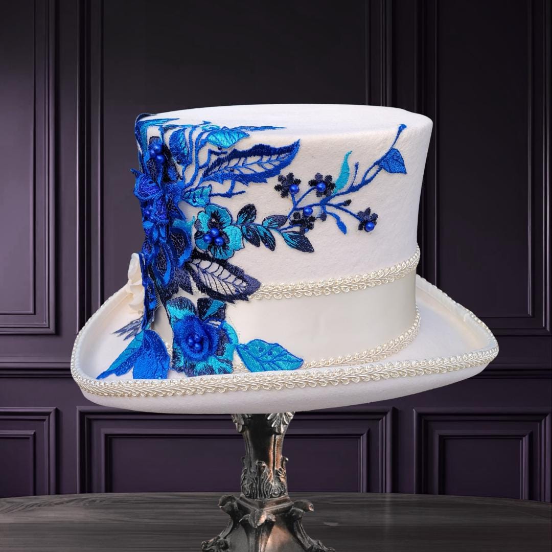 Tall Ivory and Royal Blue Top Hat - Etsy