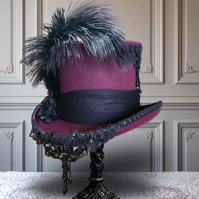 Burgundy Victorian Gothic Top Hat - Etsy UK