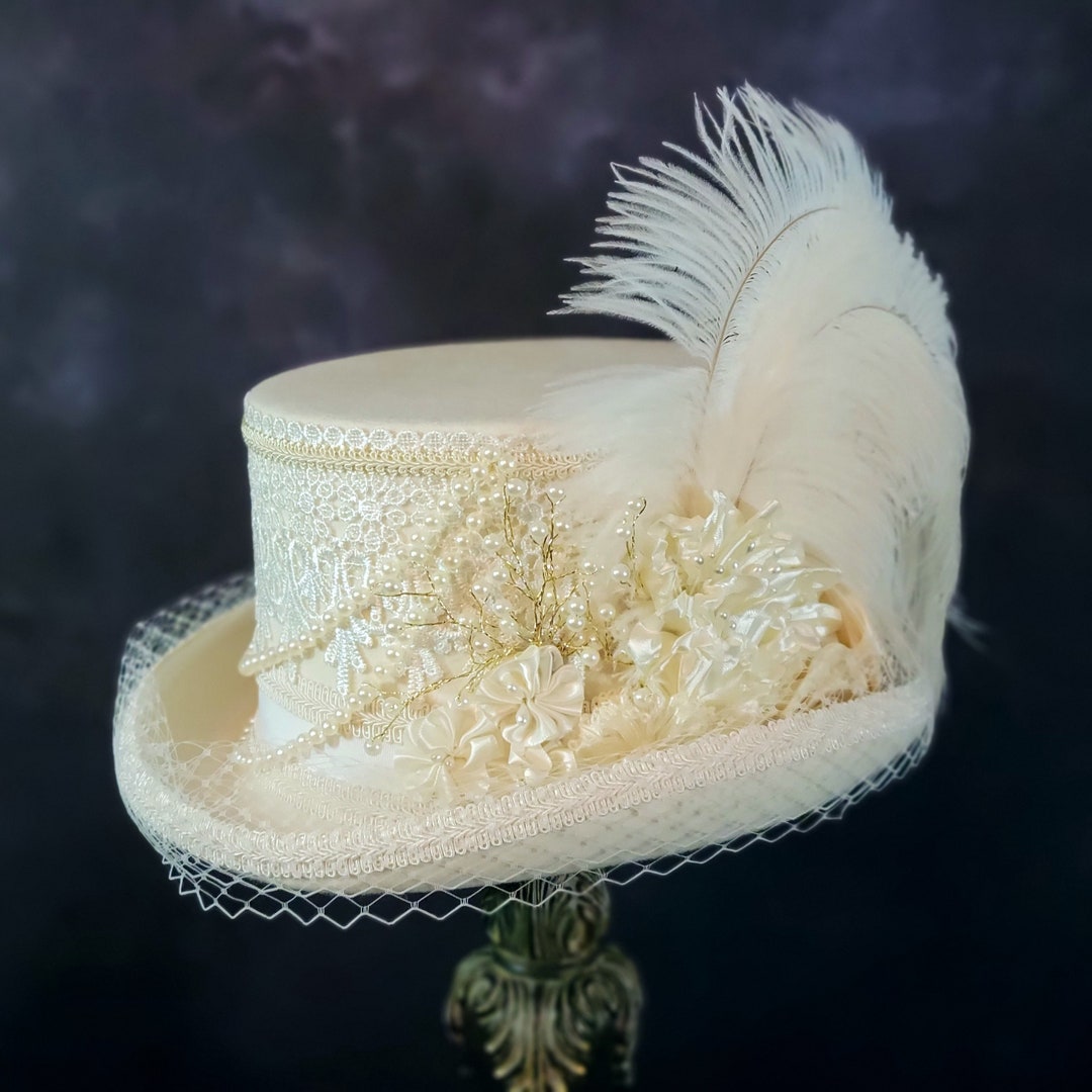 Ivory Lace Top Hat Steampunk Wedding Hat - Etsy