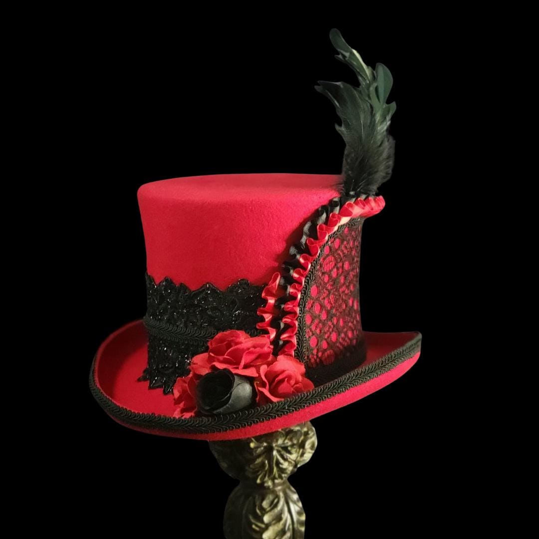 Elegant Tall Red and Black Top Hat - Etsy