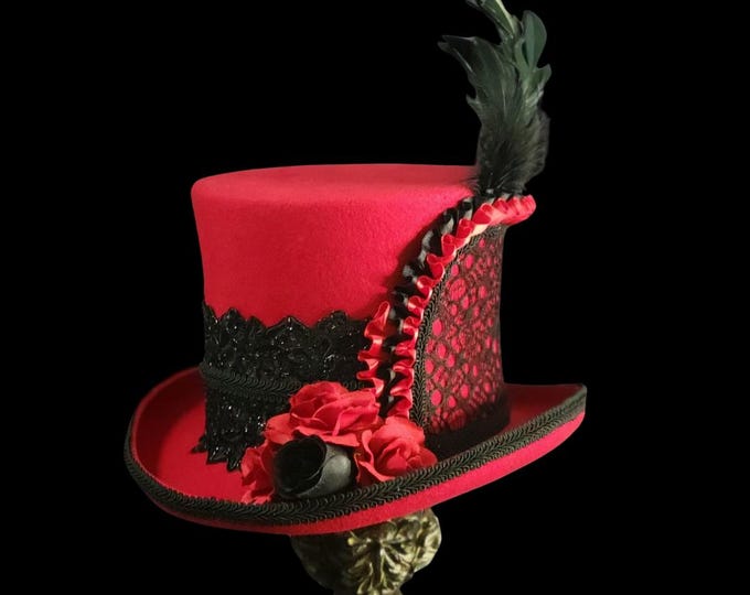 Elegant Tall Red and Black Top Hat - Etsy