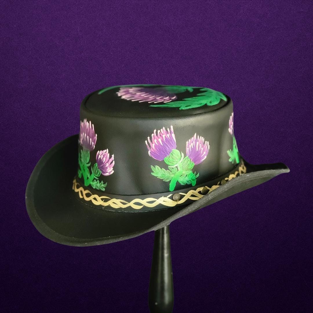 Hand Painted Genuine Leather Coachman Hat With Scottish Thistles - Etsy
