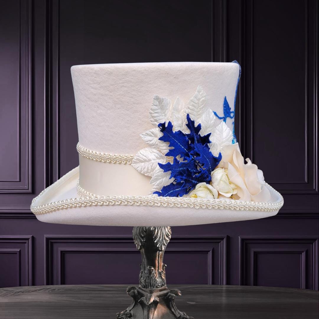 Tall Ivory and Royal Blue Top Hat - Etsy