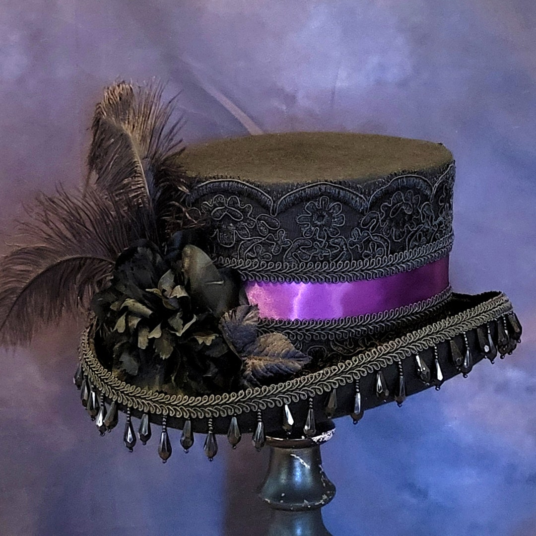 Black Top Hat With Lace and Plum Satin - Etsy