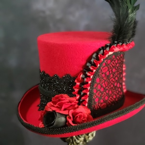 Elegant Tall Red and Black Top Hat - Etsy