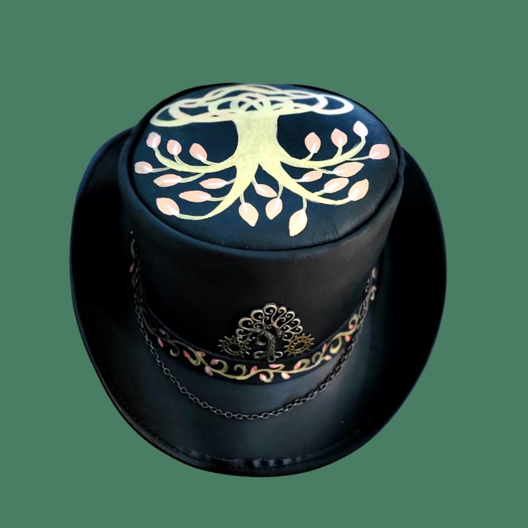 Hand Painted Genuine Leather Coachman Hat With Tree of Life - Etsy