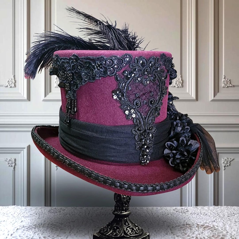 Burgundy Victorian Gothic Top Hat - Etsy UK