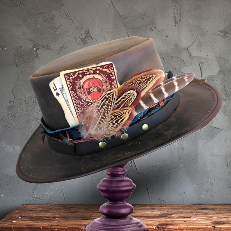 Brown Leather Gambler Hat-size Large - Etsy