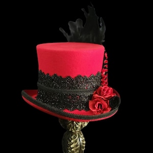 Elegant Tall Red and Black Top Hat - Etsy