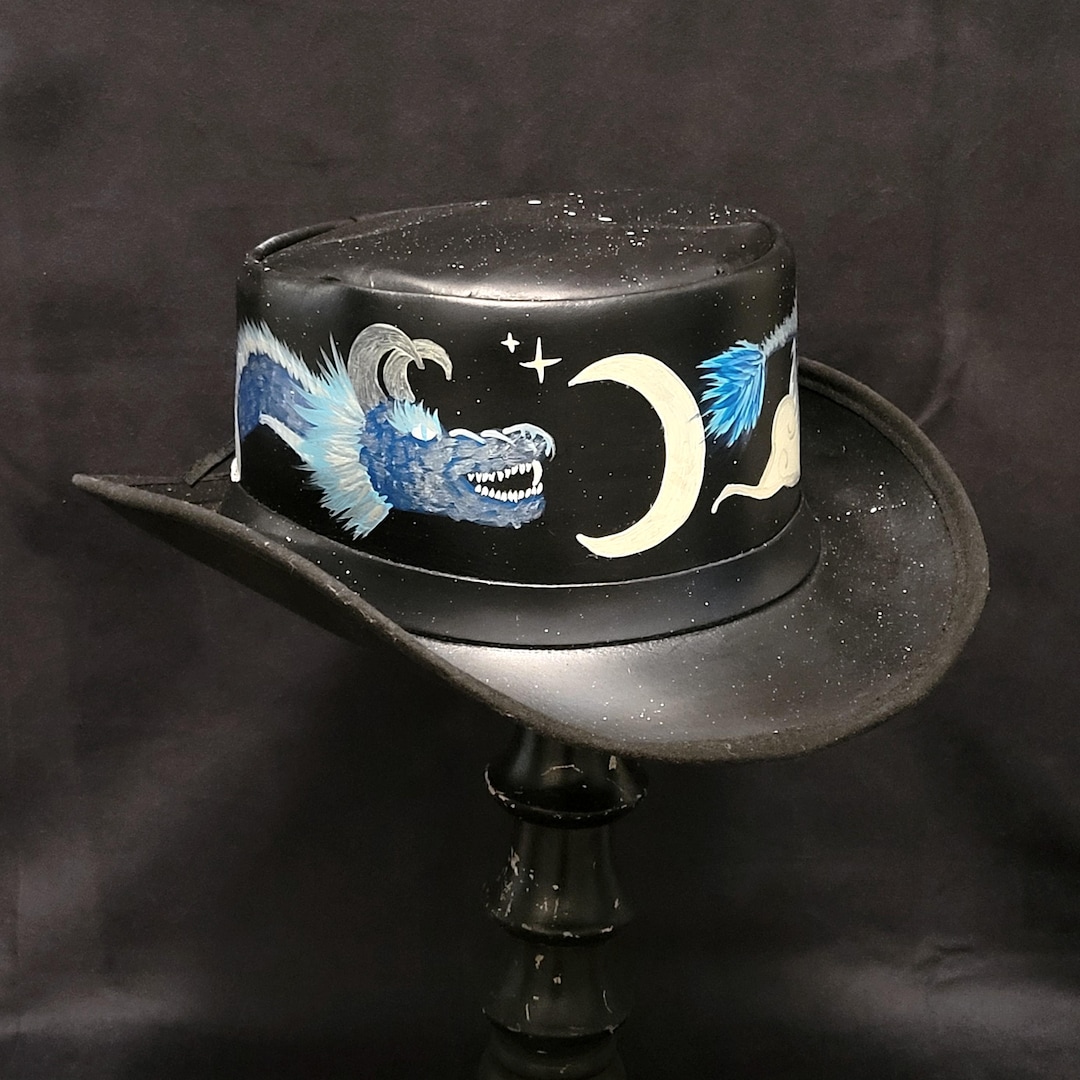 Black Leather Coachman Hat With Hand Painted Dragon - Etsy