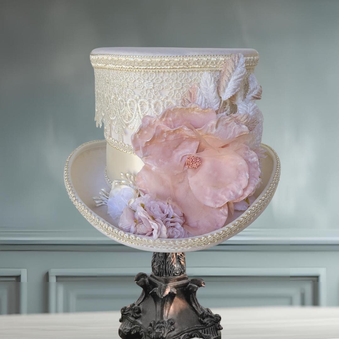 Tall Ivory and Blush Pink Top Hat - Etsy UK