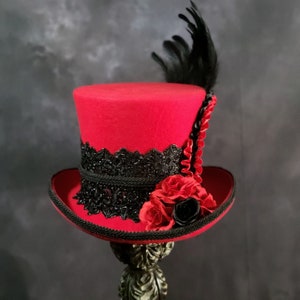 Elegant Tall Red and Black Top Hat - Etsy