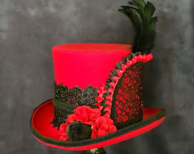 Elegant Tall Red and Black Top Hat - Etsy