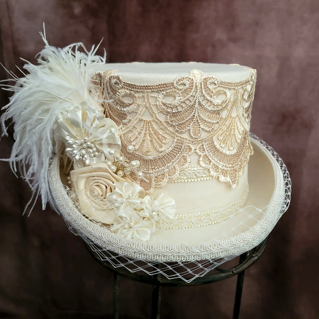 Ivory and Beige Lace Top Hat Steampunk Bridal Hat - Etsy