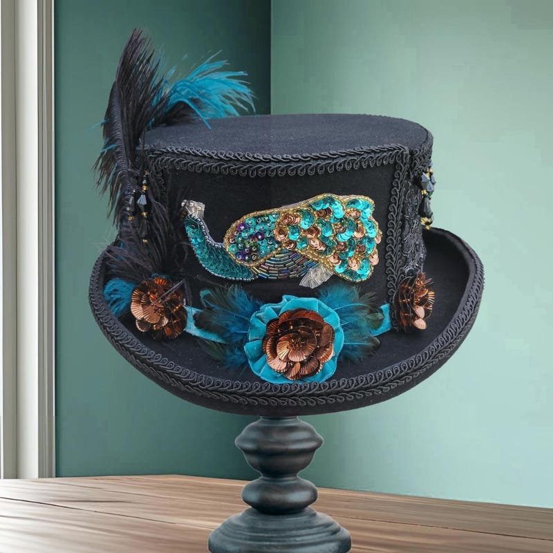Turquoise Peacock Top Hat - Etsy