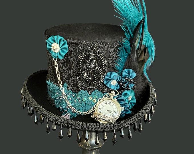 Elaborate Black and Teal Steampunk Top Hat - Etsy