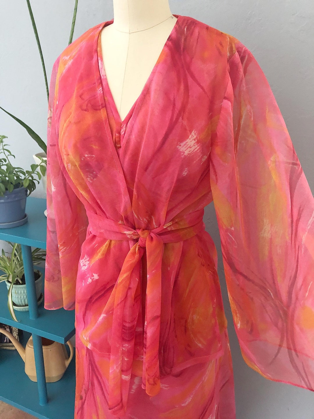 1960s Edith Flagg Watercolor Maxi Dress With Jacket & Scarf - Small - Etsy