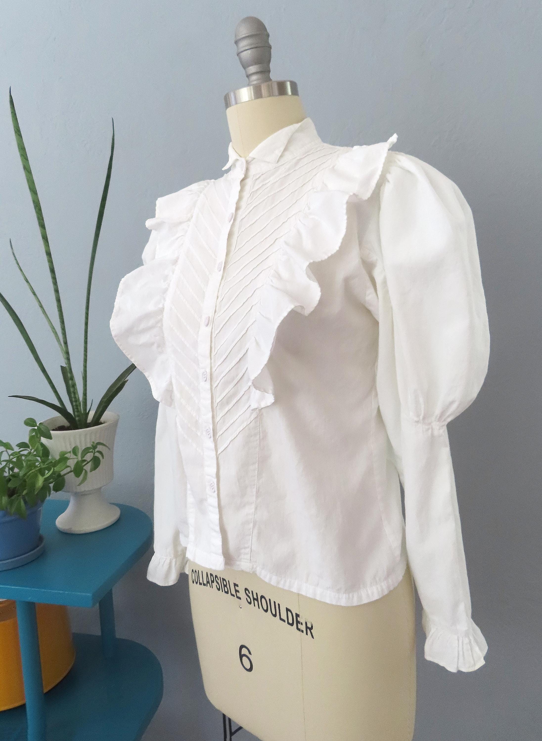 1970s Ruffle Tuxedo Blouse: Vintage Edwardian Cotton Top (S-M) - Etsy