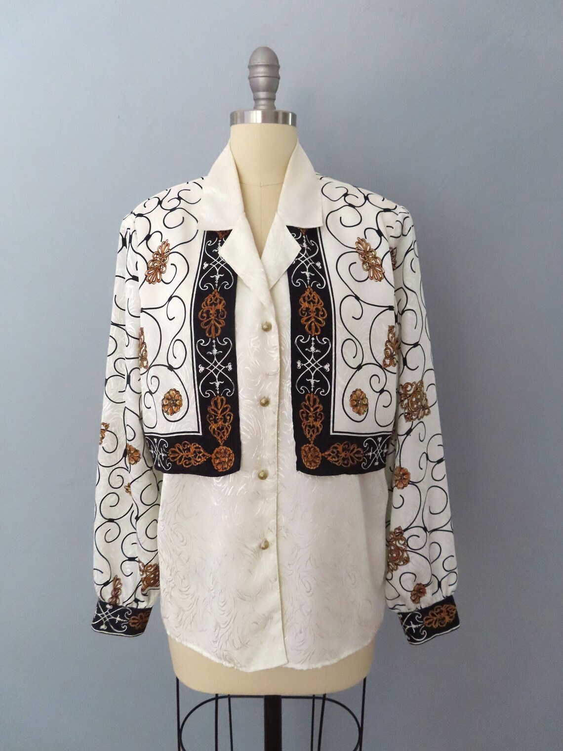Vintage 80s Baroque Vested Blouse: XL Designer Secretary Top - Etsy