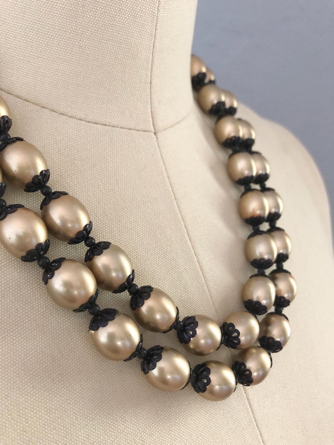 1950s Bronze Two Strand Faux Pearl Necklace Elegant Preppy Pearl ...