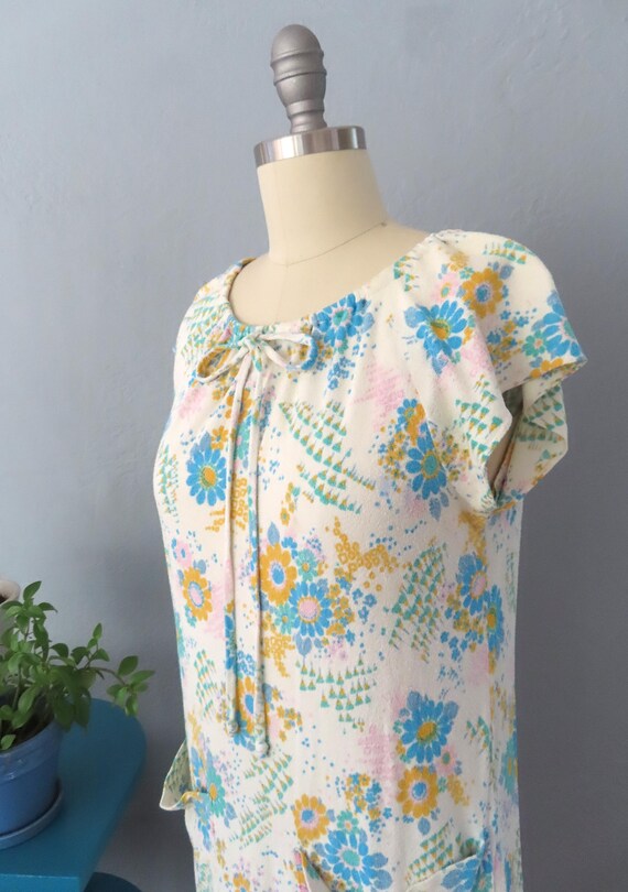 1960s blue & yellow floral terry cloth nightgown hous… - Gem