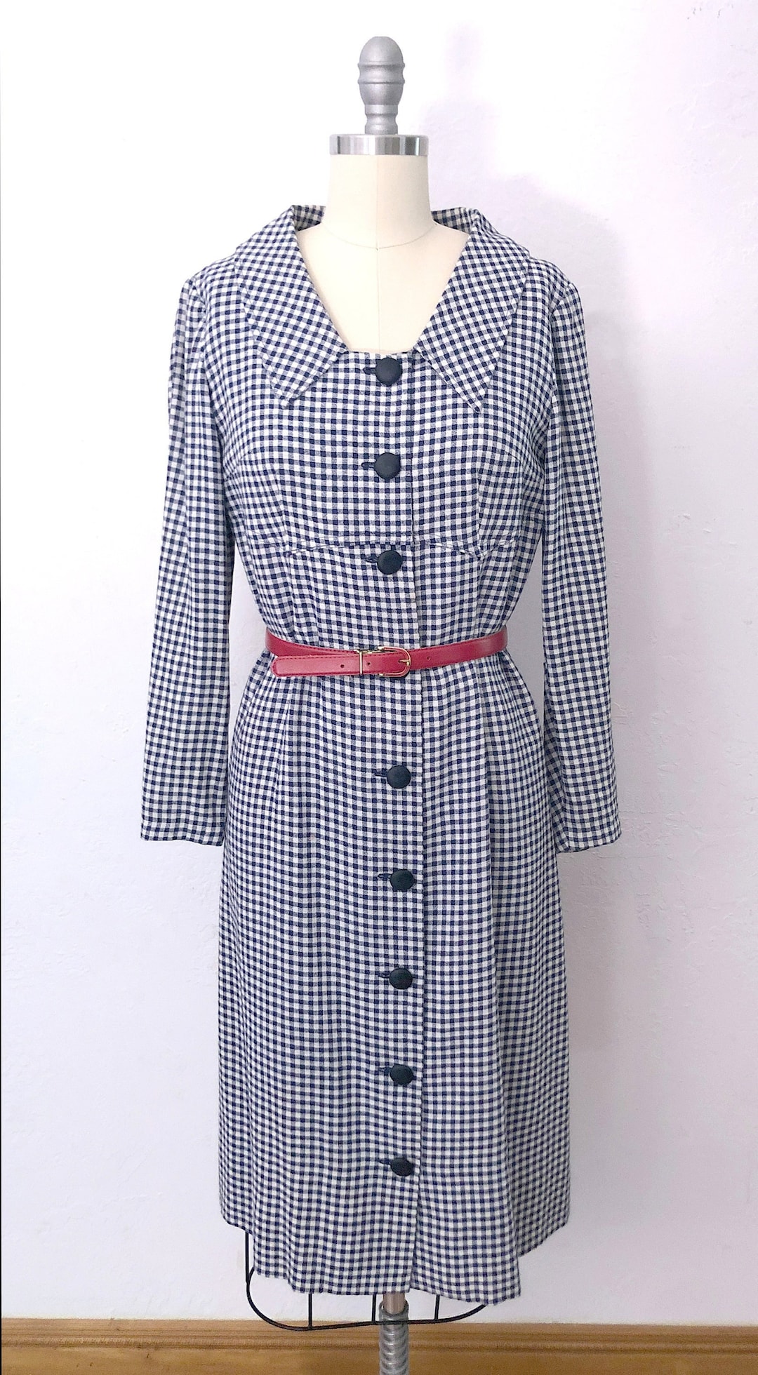 1960s Checkered Shirtdress: Vintage Navy & White Button-down, Medium - Etsy