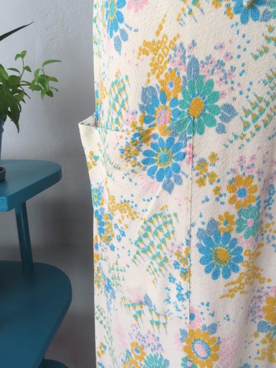 1960s blue & yellow floral terry cloth nightgown hous… - Gem