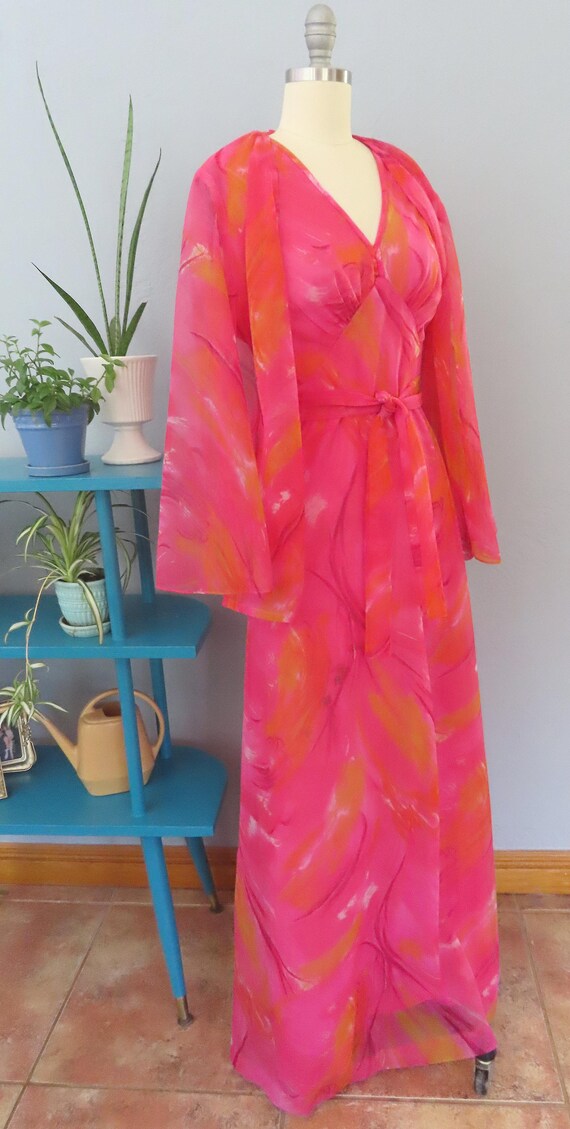 1960s Edith Flagg Watercolor Maxi Dress with Jacket &… - Gem