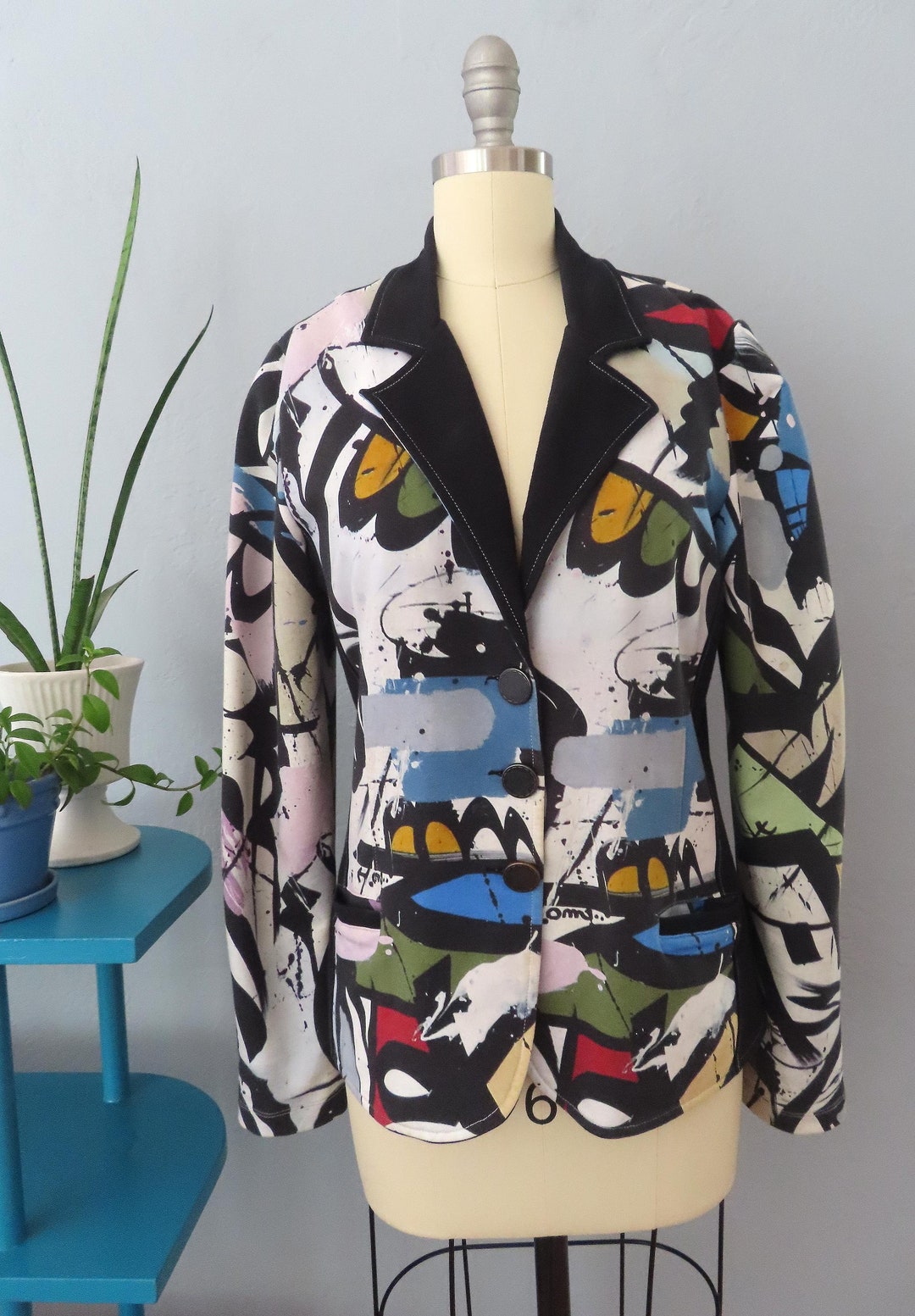 1990s Simply Art by Dolcezza Colorful Abstract Jacket for Women ...