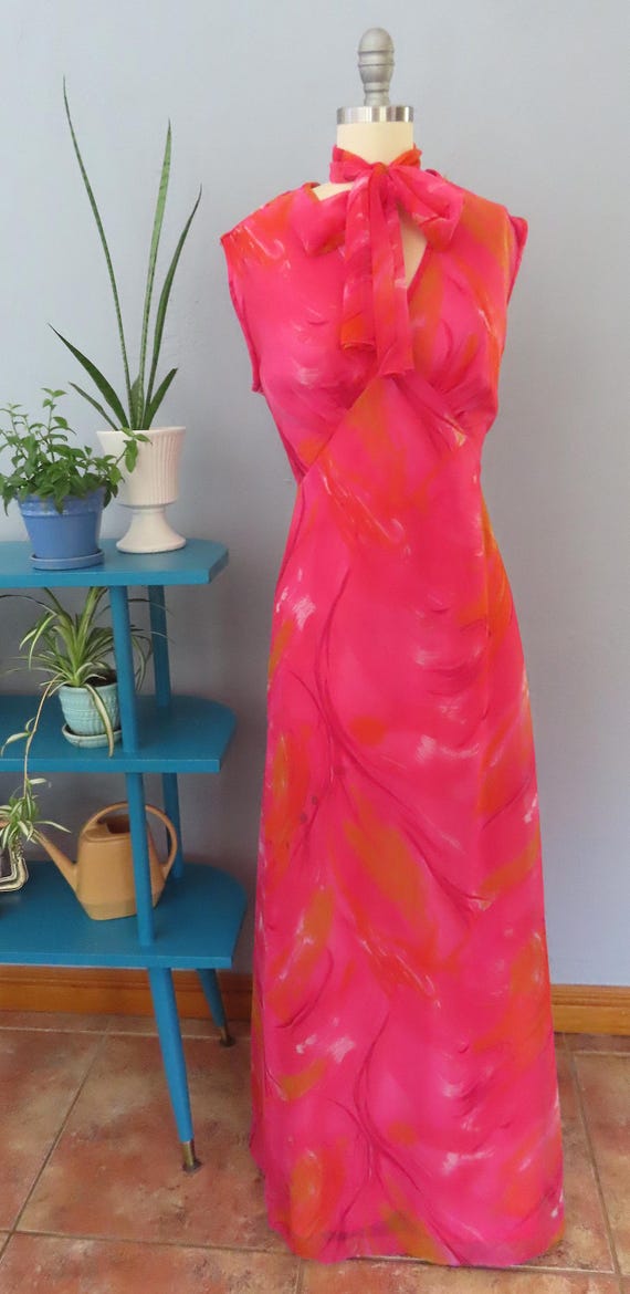 1960s Edith Flagg Watercolor Maxi Dress with Jacket &… - Gem