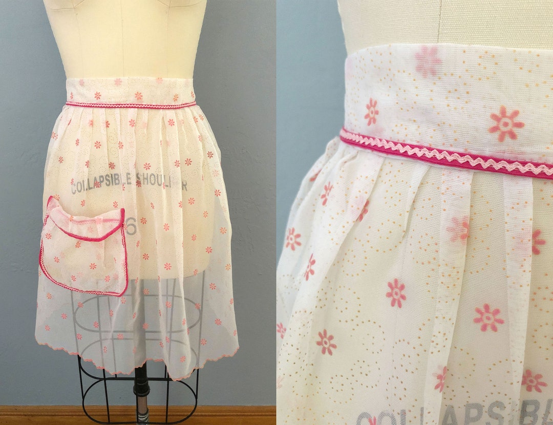 1950s White Floral Sheer Apron Cottagecore Apron Gift for Grandma Gift ...