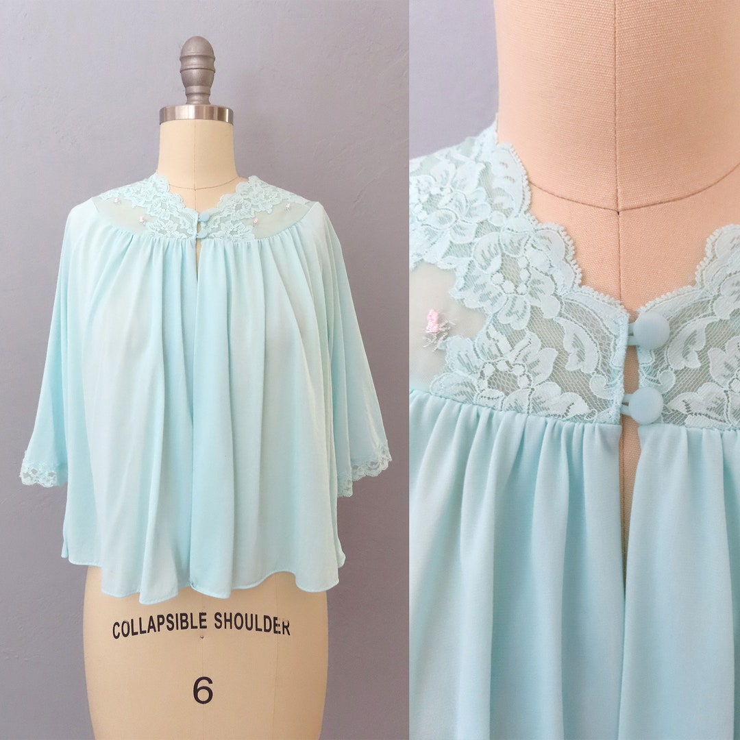 1980s Blue Embroidered Bed Jacket | Medium | Sleep Top Nylon Bed Jacket ...