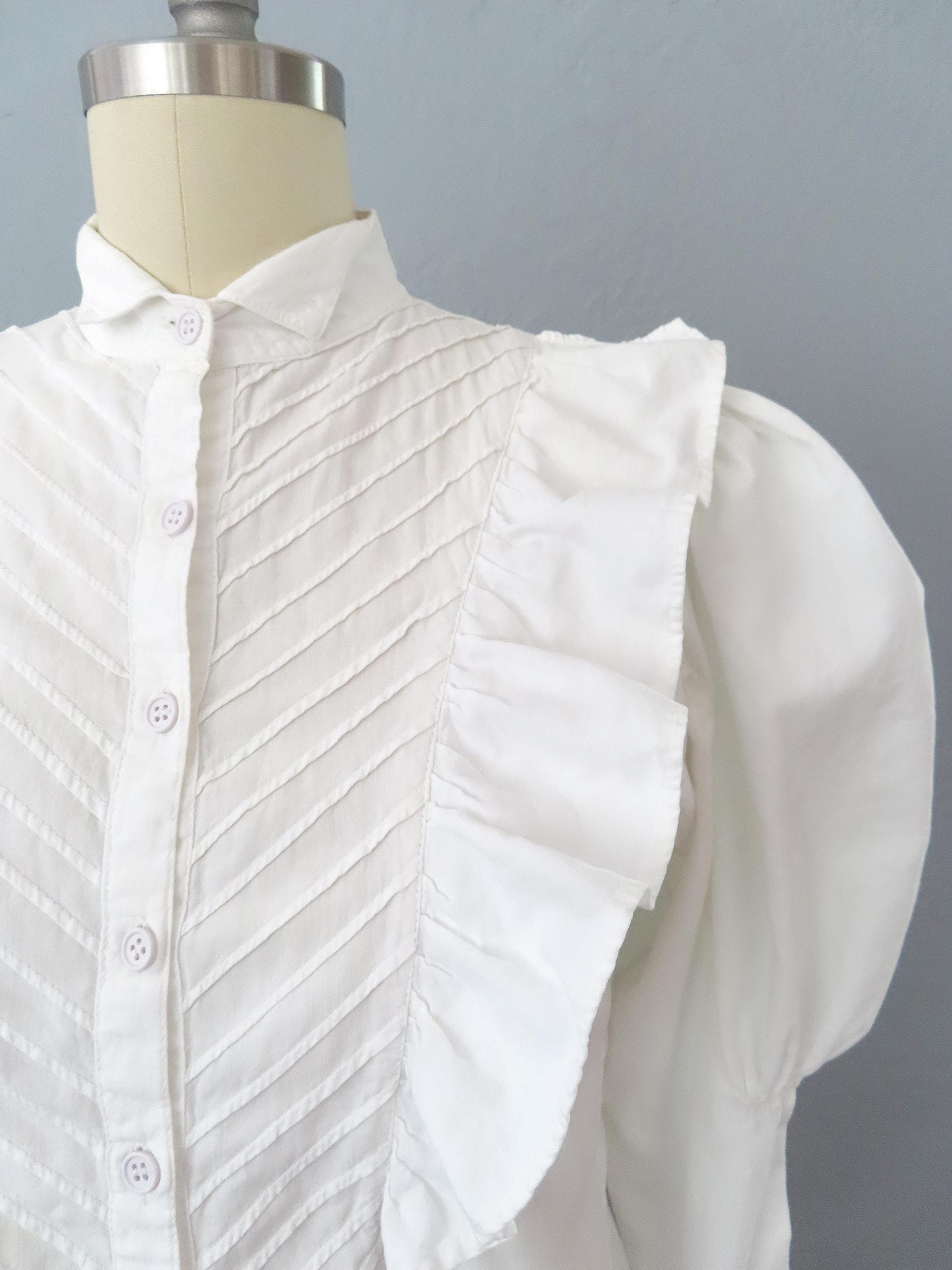 1970s Ruffle Tuxedo Blouse: Vintage Edwardian Cotton Top (S-M) - Etsy