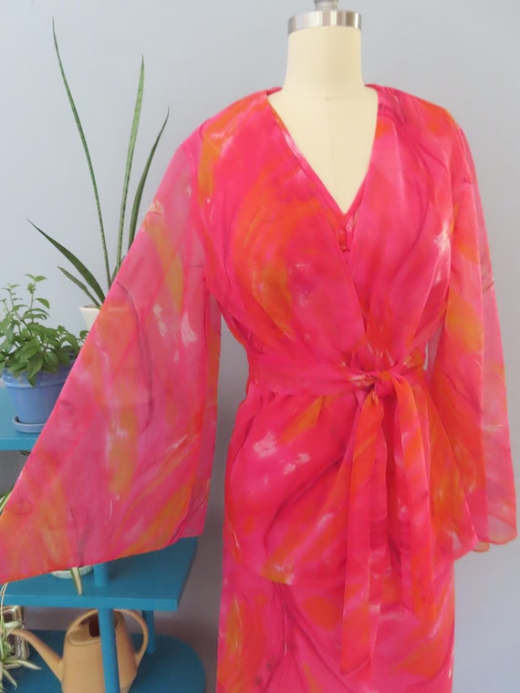 1960s Edith Flagg Watercolor Maxi Dress with Jacket &… - Gem