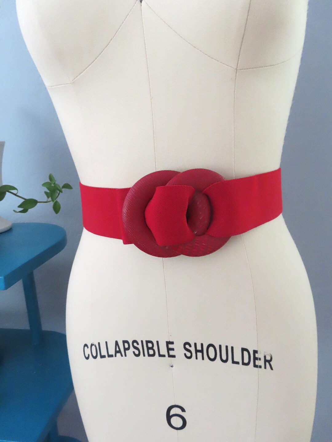 1980s Red Elastic Wide Stretch Double Circle Faux Leather Belt | 80s ...