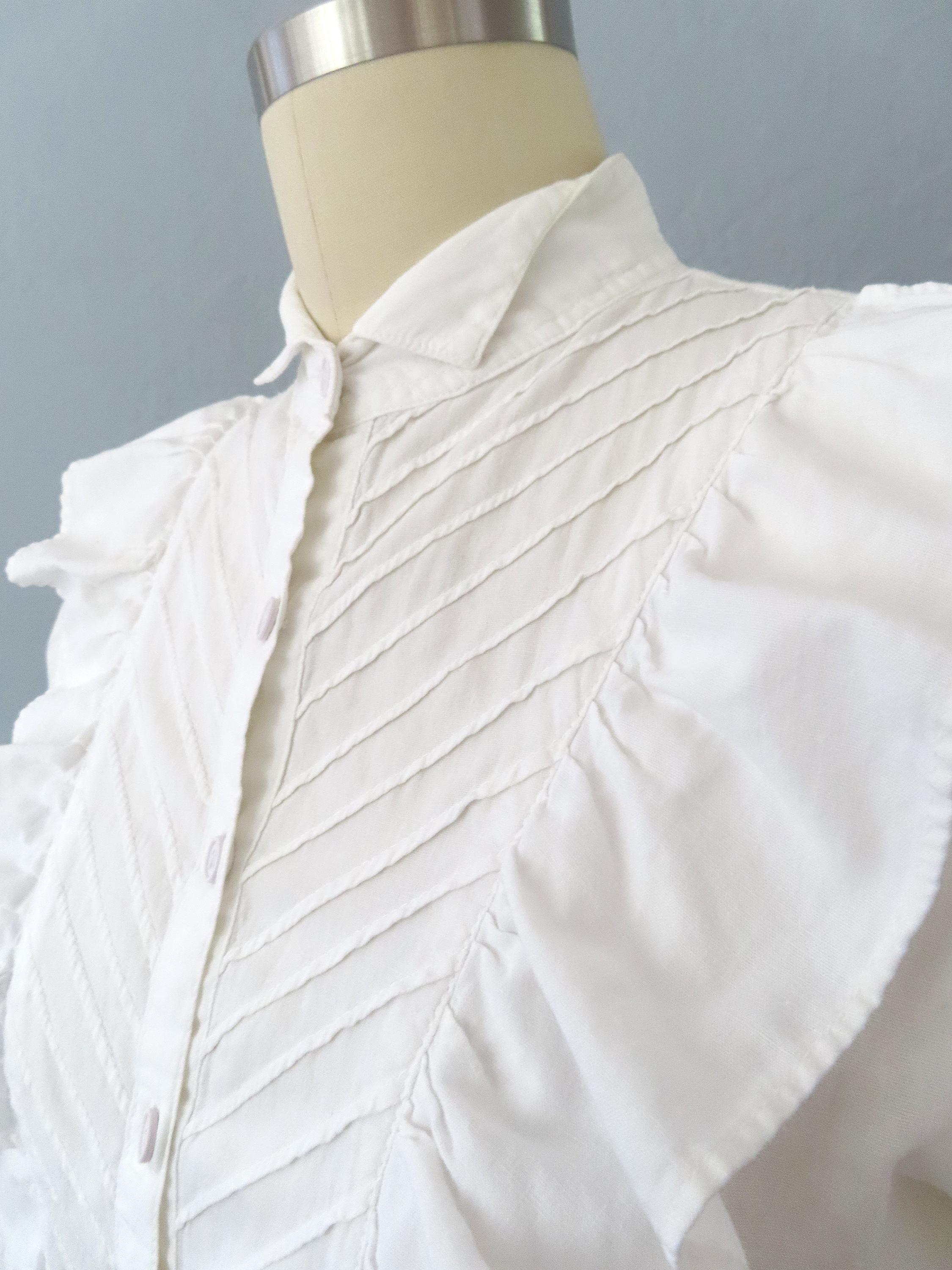 1970s Ruffle Tuxedo Blouse: Vintage Edwardian Cotton Top (S-M) - Etsy