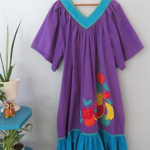 1980s Purple Blue Fruit Applique Muumuu Dress XL House Dress Tent Dress ...