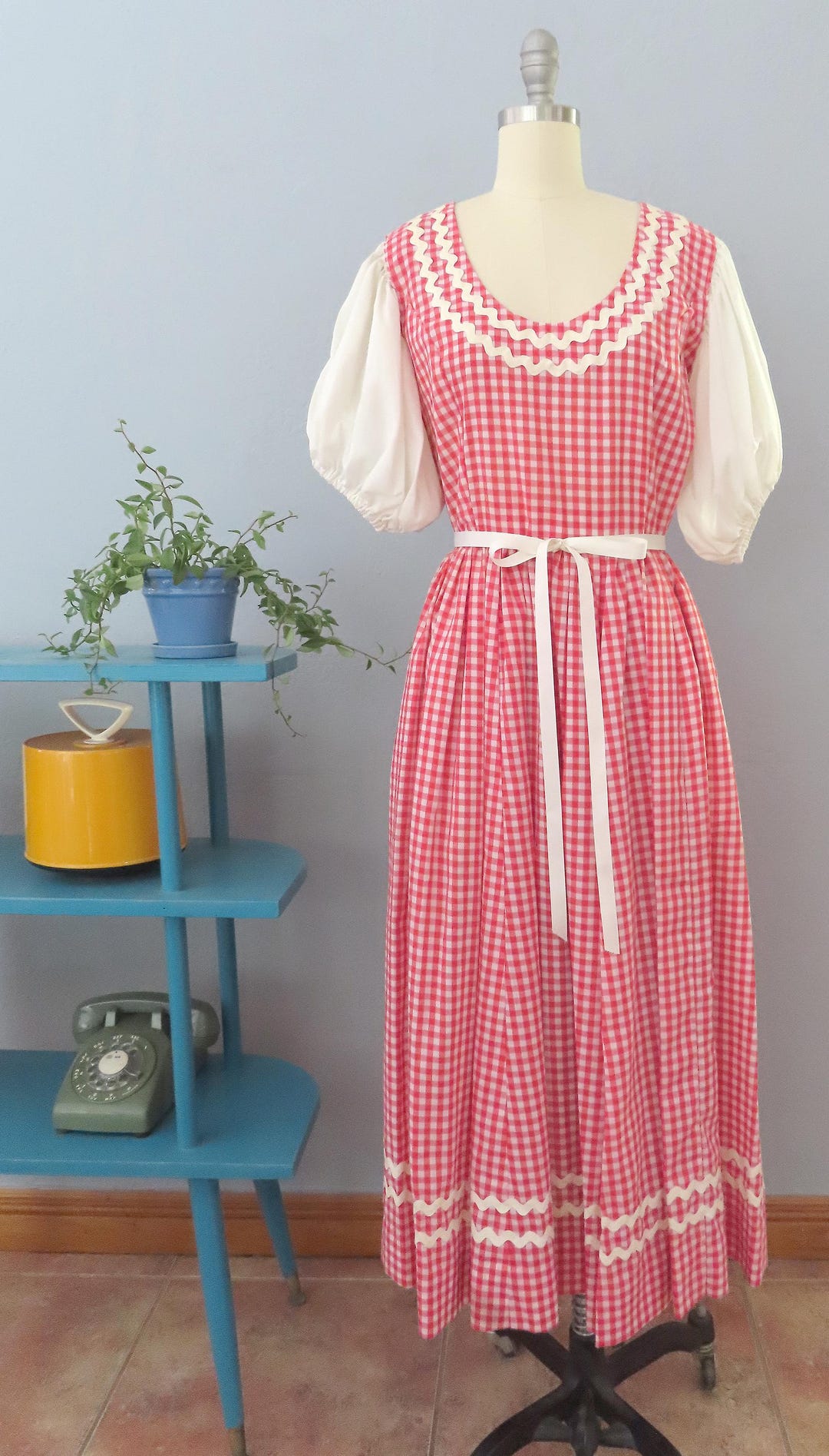 1970s Red Gingham Dress | Medium | Americana Picnic Saloon Outfit ...