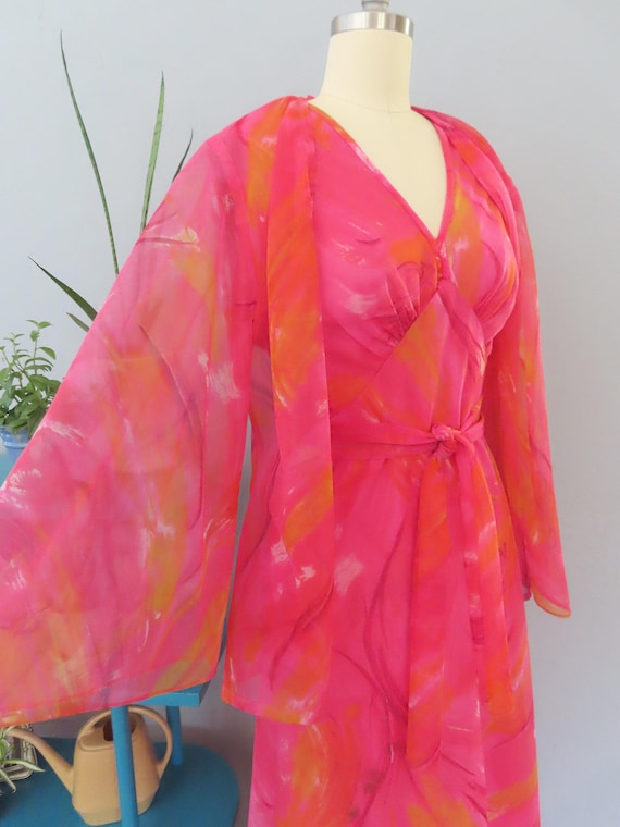 1960s Edith Flagg Watercolor Maxi Dress with Jacket &… - Gem