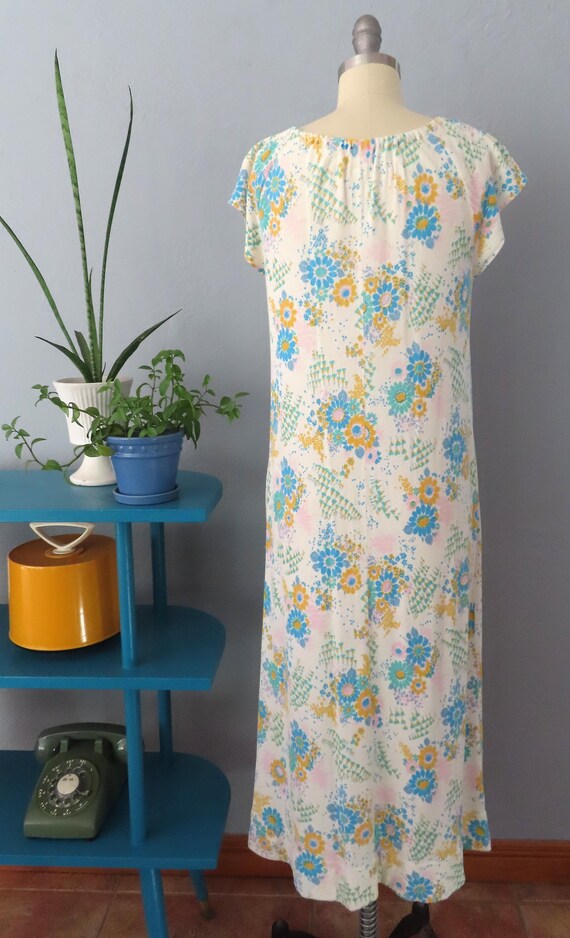 1960s blue & yellow floral terry cloth nightgown hous… - Gem