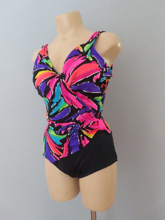 Vintage 80s Catalina Neon One Piece Maillot Swimsuit … Gem