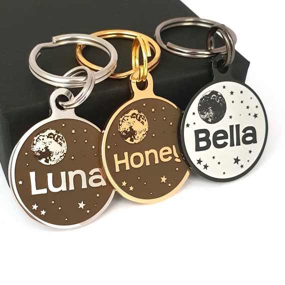Luna Dog Tag Moon Stars Pet ID Tag for Dogs Personalized Dog - Etsy