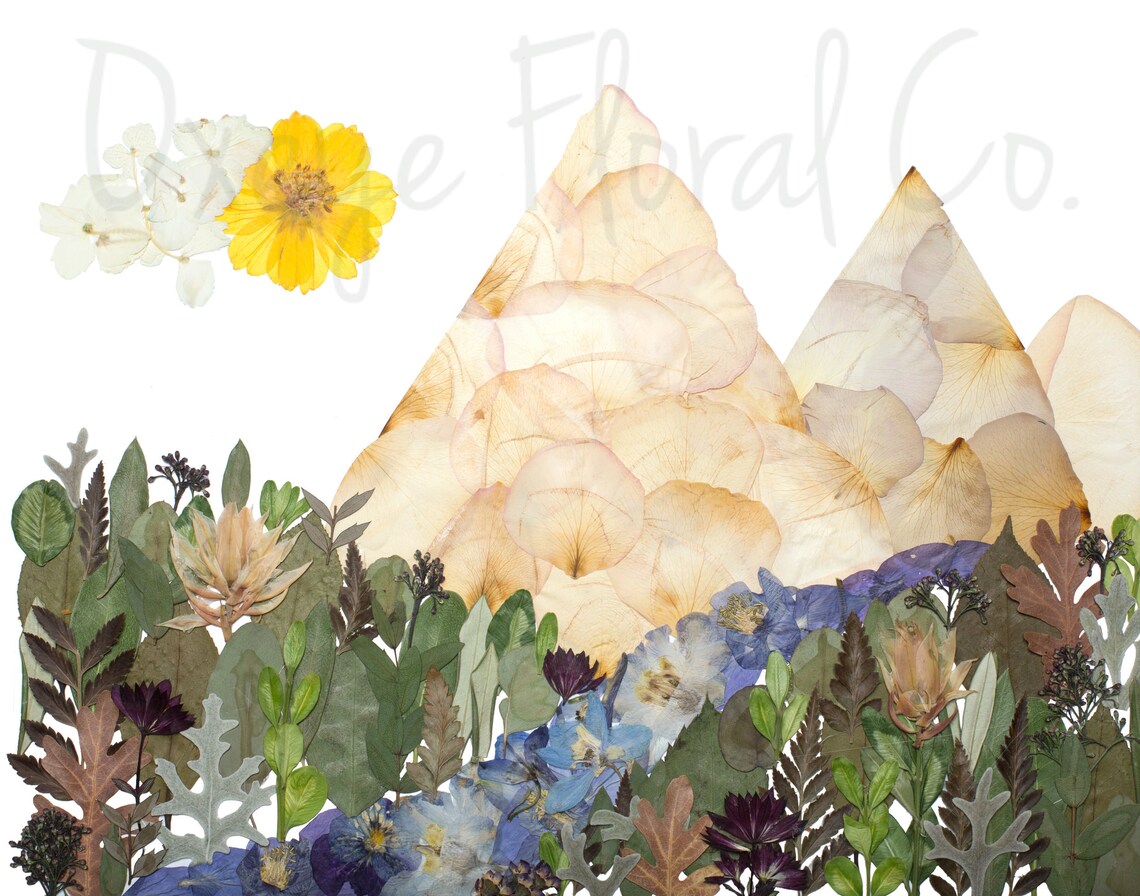 Pressed Flower Mountain Scene Print - Etsy