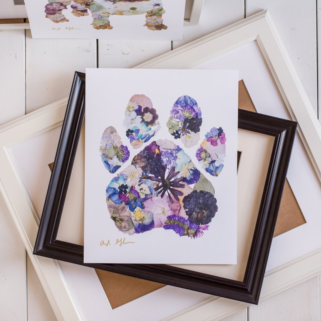 Pressed Flower Paw Print Art Print - Etsy