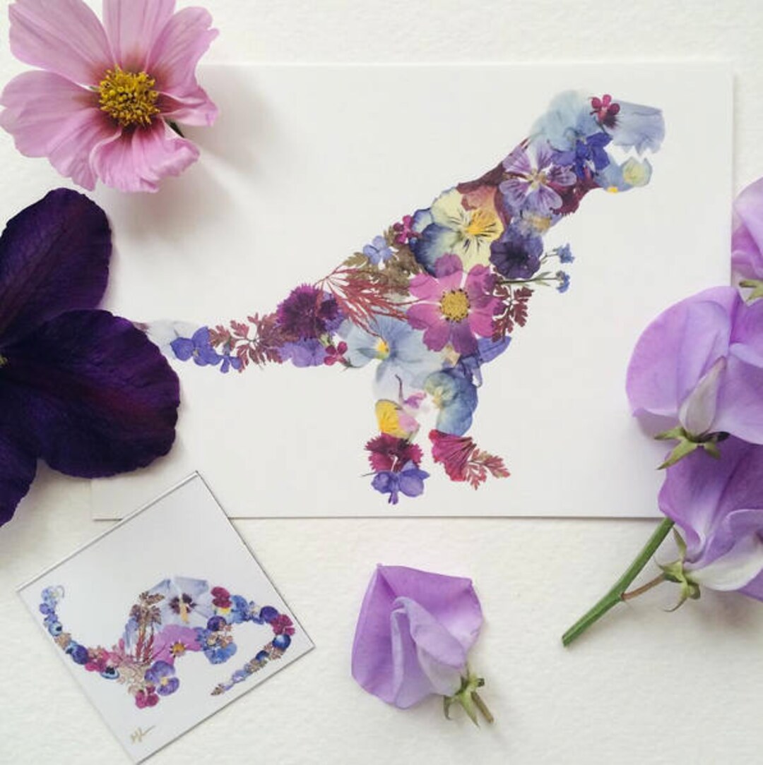 Pressed Flower Dinosaur Prints - Etsy